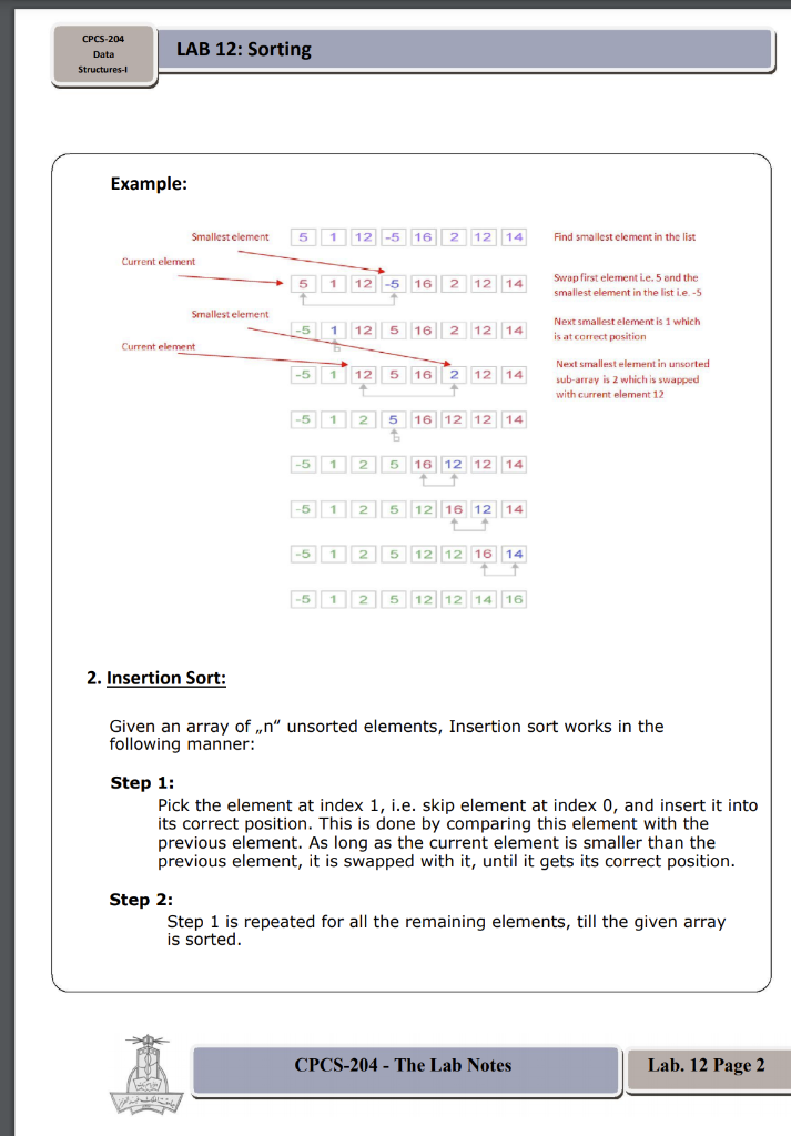 Solved CPCS-204 Data Structures-1 LAB 12: Sorting-1 | Chegg.com Solved CPCS-204 Data Structures-1 LAB 12: Sorting-1 | Chegg.com