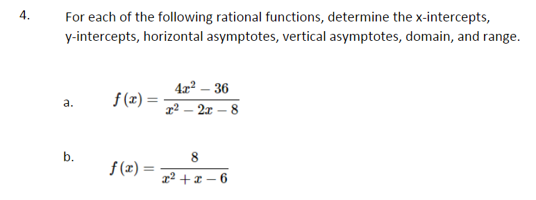 Solved For each of the following rational functions, | Chegg.com