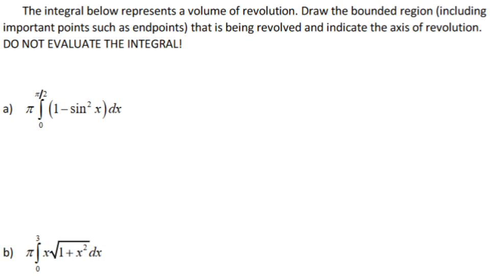 Solved The integral below represents a volume of revolution. | Chegg.com