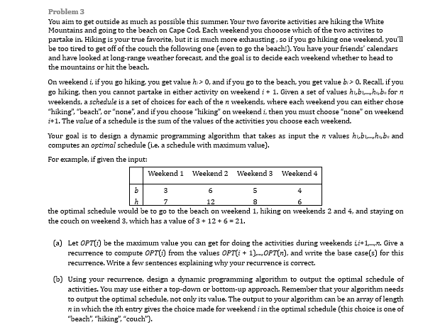 Solved Each weekend you chooose which of the two activites | Chegg.com