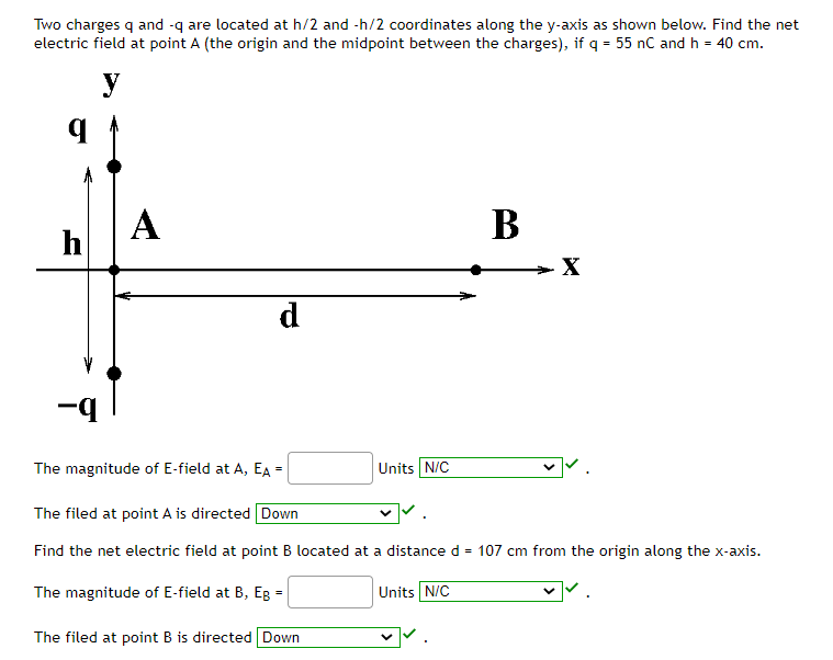 Solved Two charges q and −q are located at h/2 and −h/2 | Chegg.com