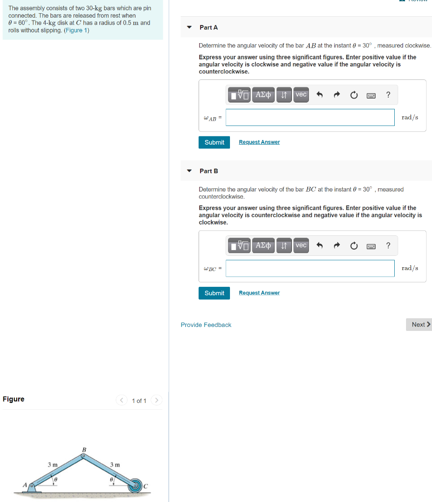 Solved The assembly consists of two 30-kg bars which are pin | Chegg.com