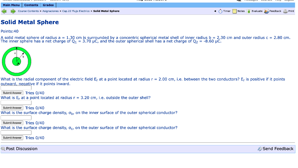 Solved A solid metal sphere of radius a=1.30 cm is | Chegg.com