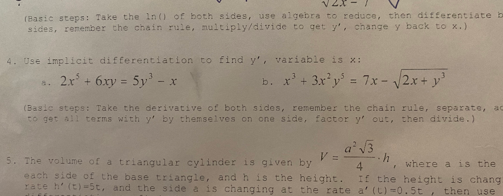 Solved V2.X- (Basic steps: Take the ln() of both sides, use | Chegg.com