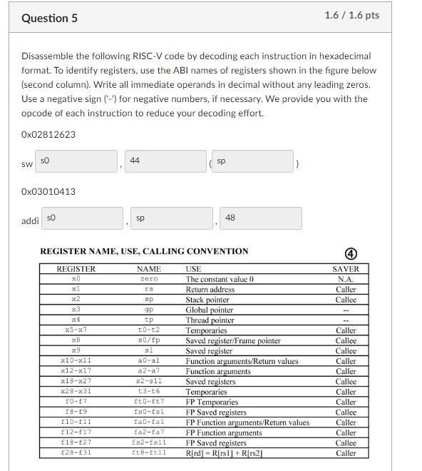 Solved Disassemble the following RISC-V code by decoding | Chegg.com
