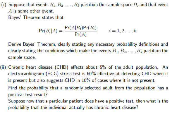 Solved i) Suppose that events \\( B_{1}, B_{2}, \\ldots, | Chegg.com