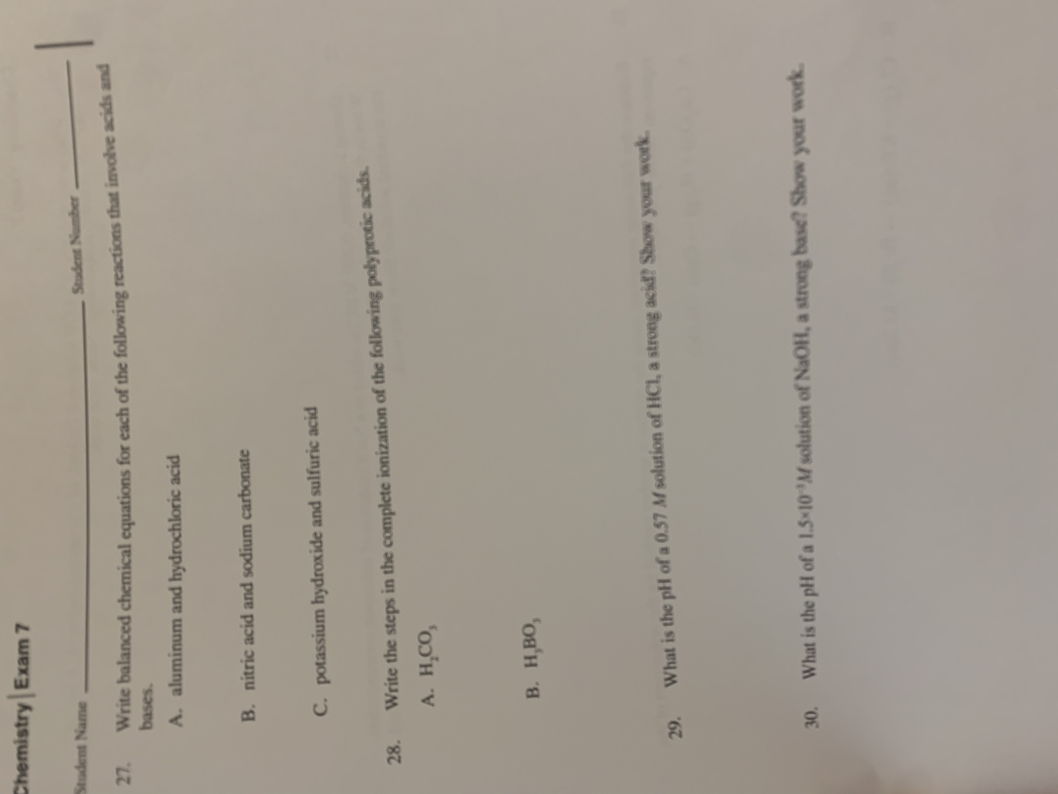 Solved 27. Write balanced chemical equations for each of the | Chegg.com