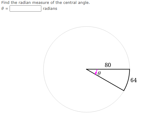 Solved Find the radian measure of the central angle. radians | Chegg.com