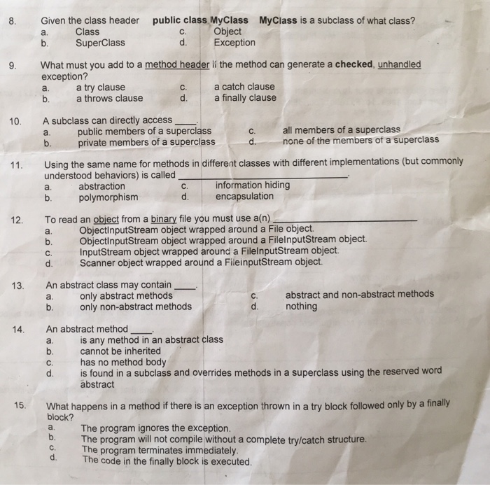 Solved 8. Given the class header public class MyClass | Chegg.com