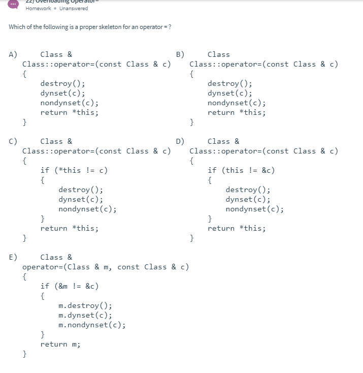 Solved 21) Non-Member Operators Homework. Unanswered Which | Chegg.com