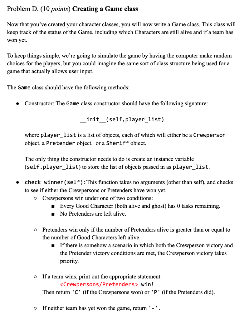 Solved Assignment focuses on coding for python classes and | Chegg.com