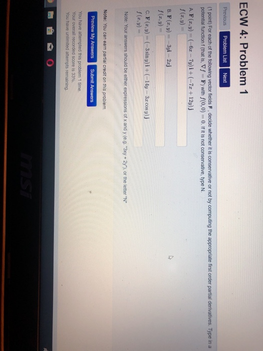 Solved ECW 4: Problem 1 Problem List Next (1 point) For each | Chegg.com
