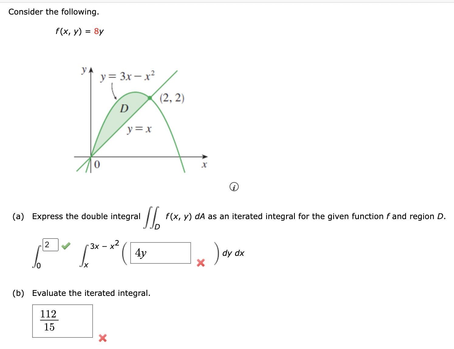 Solved Consider the following. f(x,y)=8y (i) (a) Express the | Chegg.com