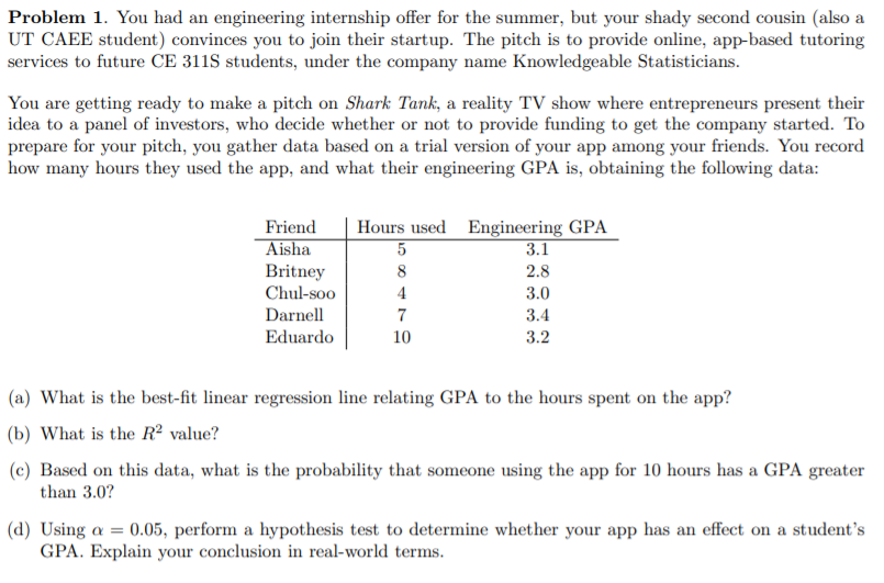 Solved Problem 1. You had an engineering internship offer | Chegg.com