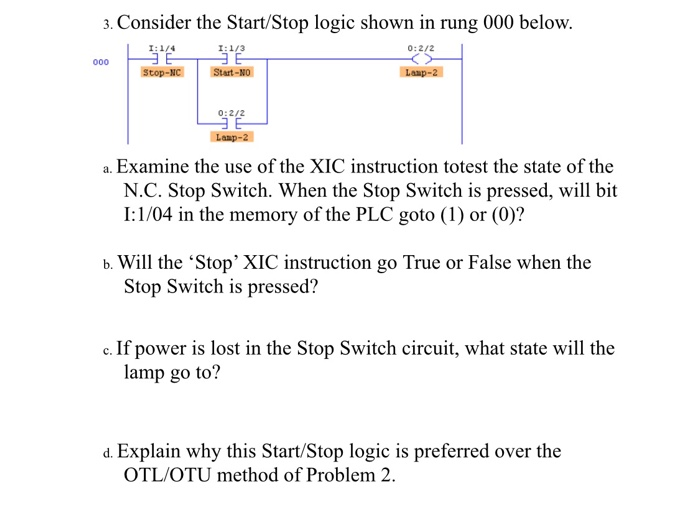 Solved 3. Consider the Start/Stop logic shown in rung 000 | Chegg.com