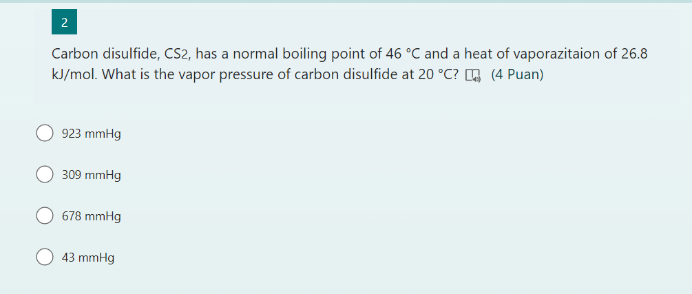 Solved Carbon disulfide, CS2, has a normal boiling point of | Chegg.com