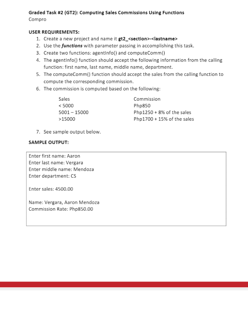 Solved Graded Task #2 (GT2): Computing sales comissions | Chegg.com