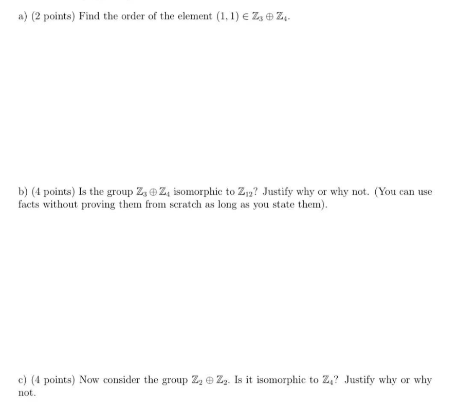 Solved a) (2 points) Find the order of the element | Chegg.com