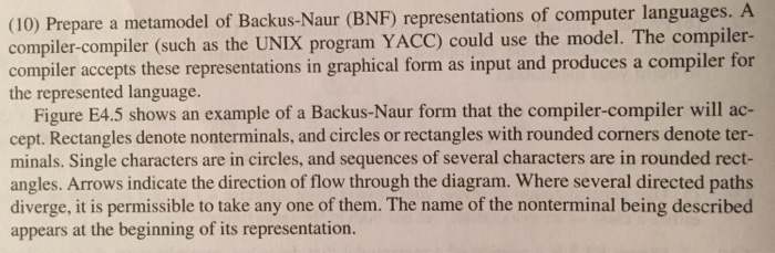(10) Prepare a metamodel of Backus-Naur (BNF) | Chegg.com