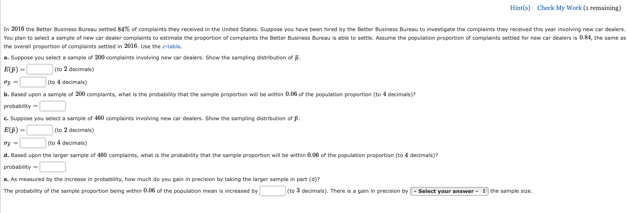 Solved Hint(s) Check My Work (1 remaining) In 2016 the | Chegg.com