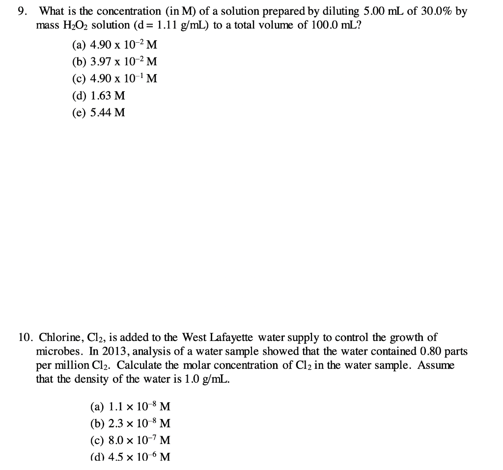 Solved 9. What is the concentration (in M) of a solution | Chegg.com
