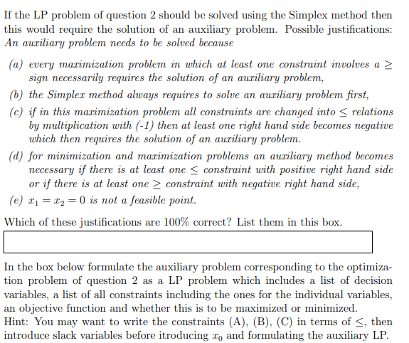 Solved If the LP problem of question 2 should be solved | Chegg.com