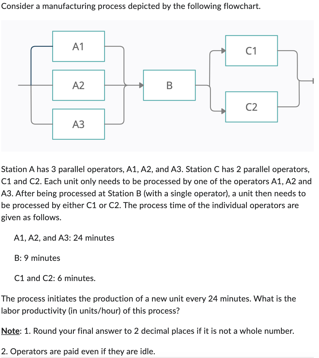 Solved Station \( ﻿A \) ﻿has 3 ﻿parallel operators, \( ﻿A 1, | Chegg.com