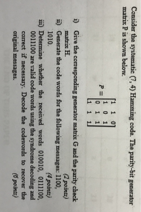 Solved Consider the systematic (7,4) Hamming code. The | Chegg.com