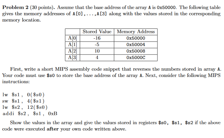 Problem 2 30 Points Assume That The Base Address 
