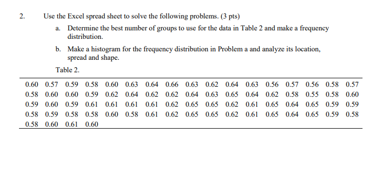 Solved 2. Use the Excel spread sheet to solve the following | Chegg.com