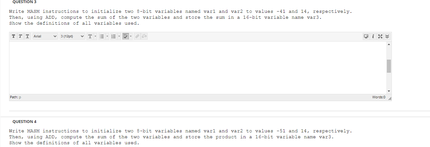 Solved QUESTION 3 Write MASM instructions to initialize two | Chegg.com