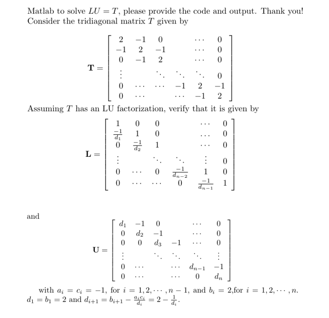 Solved Matlab To Solve Just Compute Lu With Matlab To 3520