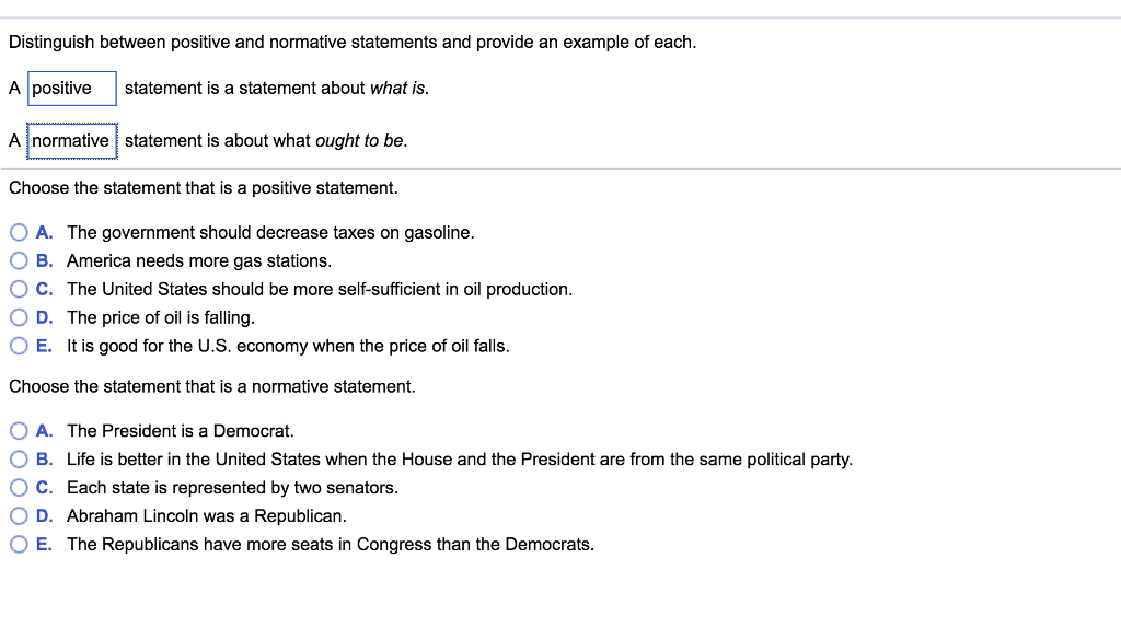 Solved Distinguish between positive and normative statements | Chegg.com