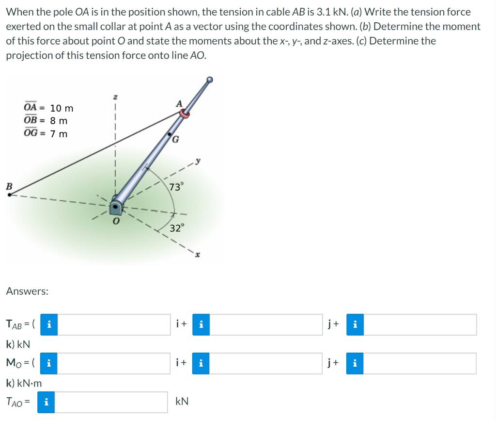 Solved When the pole OA is in the position shown, the | Chegg.com