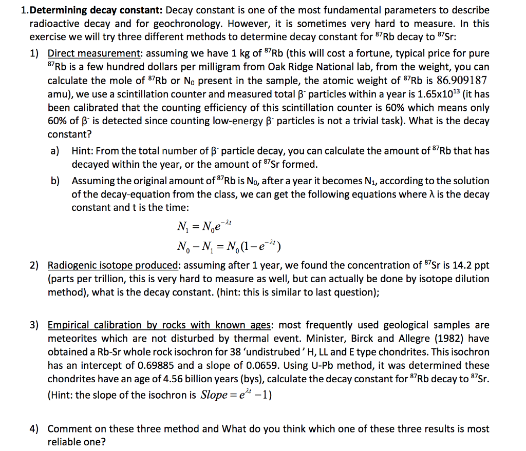 Solved 1.Determining decay constant: Decay constant is one | Chegg.com