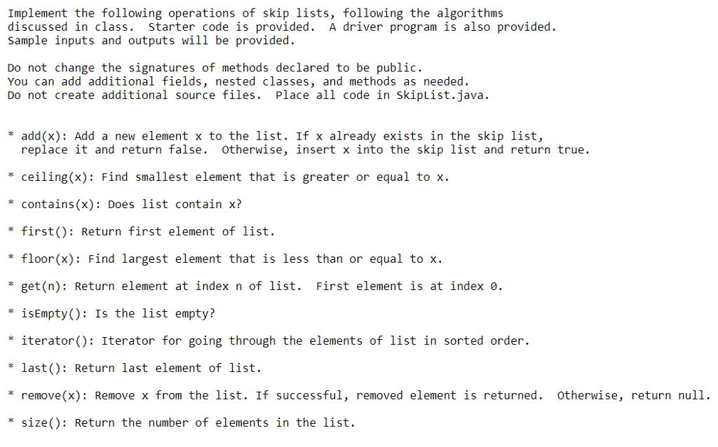 Implement the following operations of skip lists, | Chegg.com
