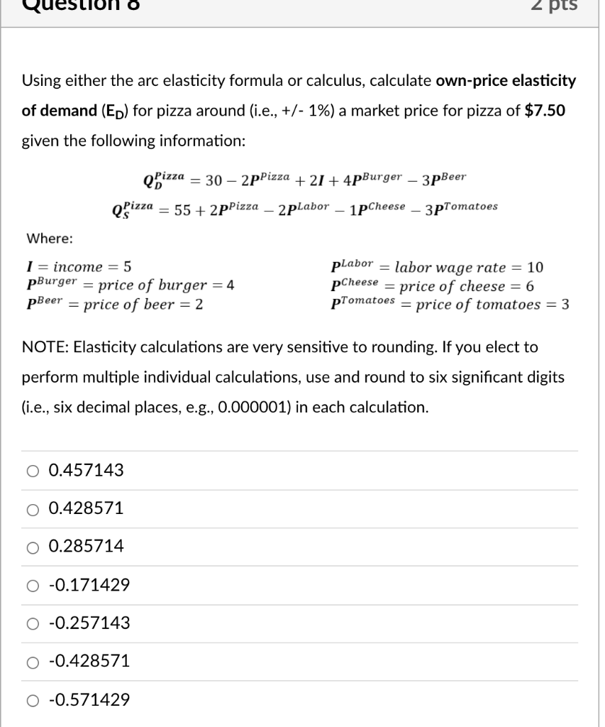 Solved Question 1 2 pts Calculate cross price elasticity | Chegg.com