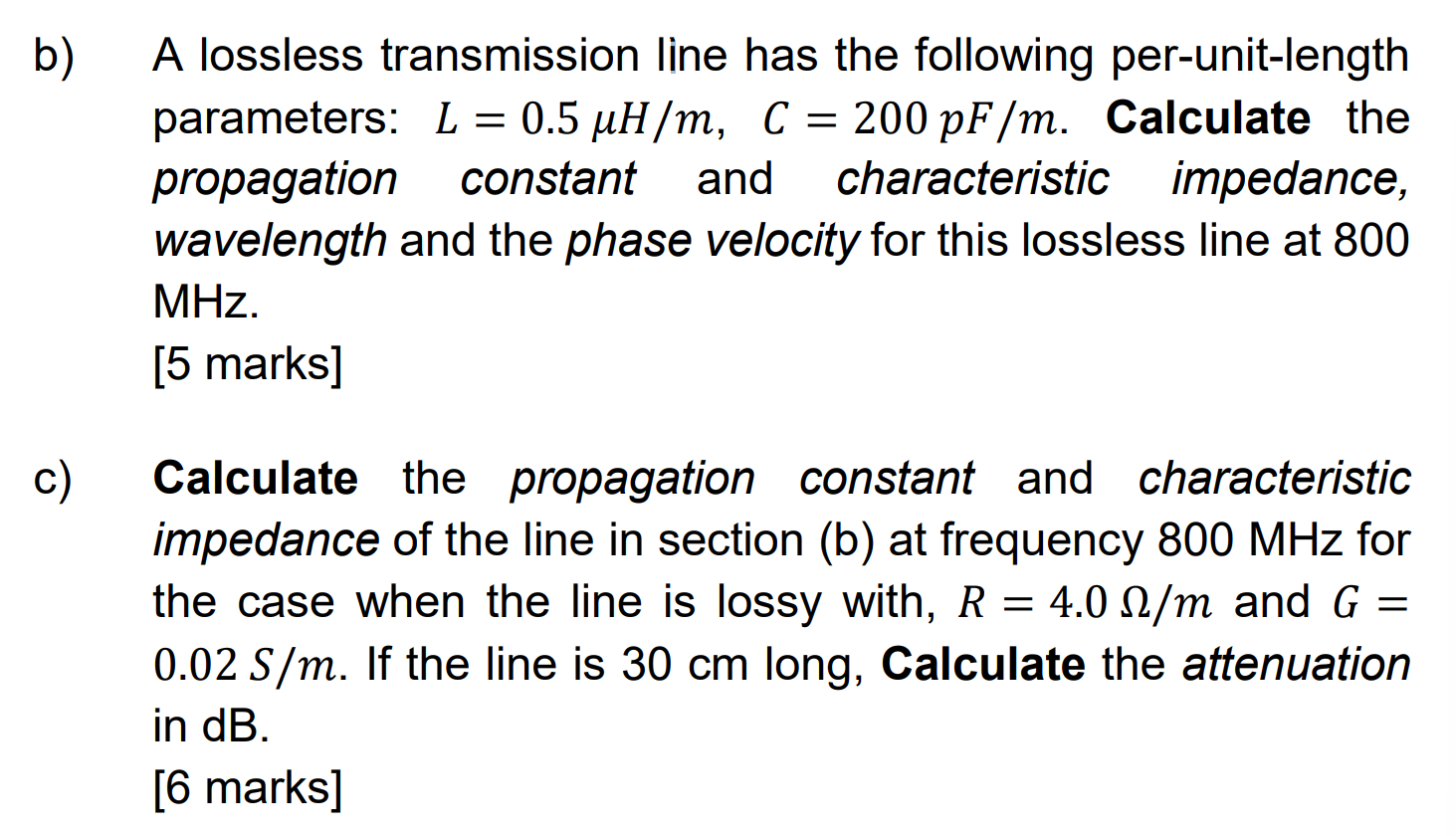Solved b) A lossless transmission line has the following | Chegg.com