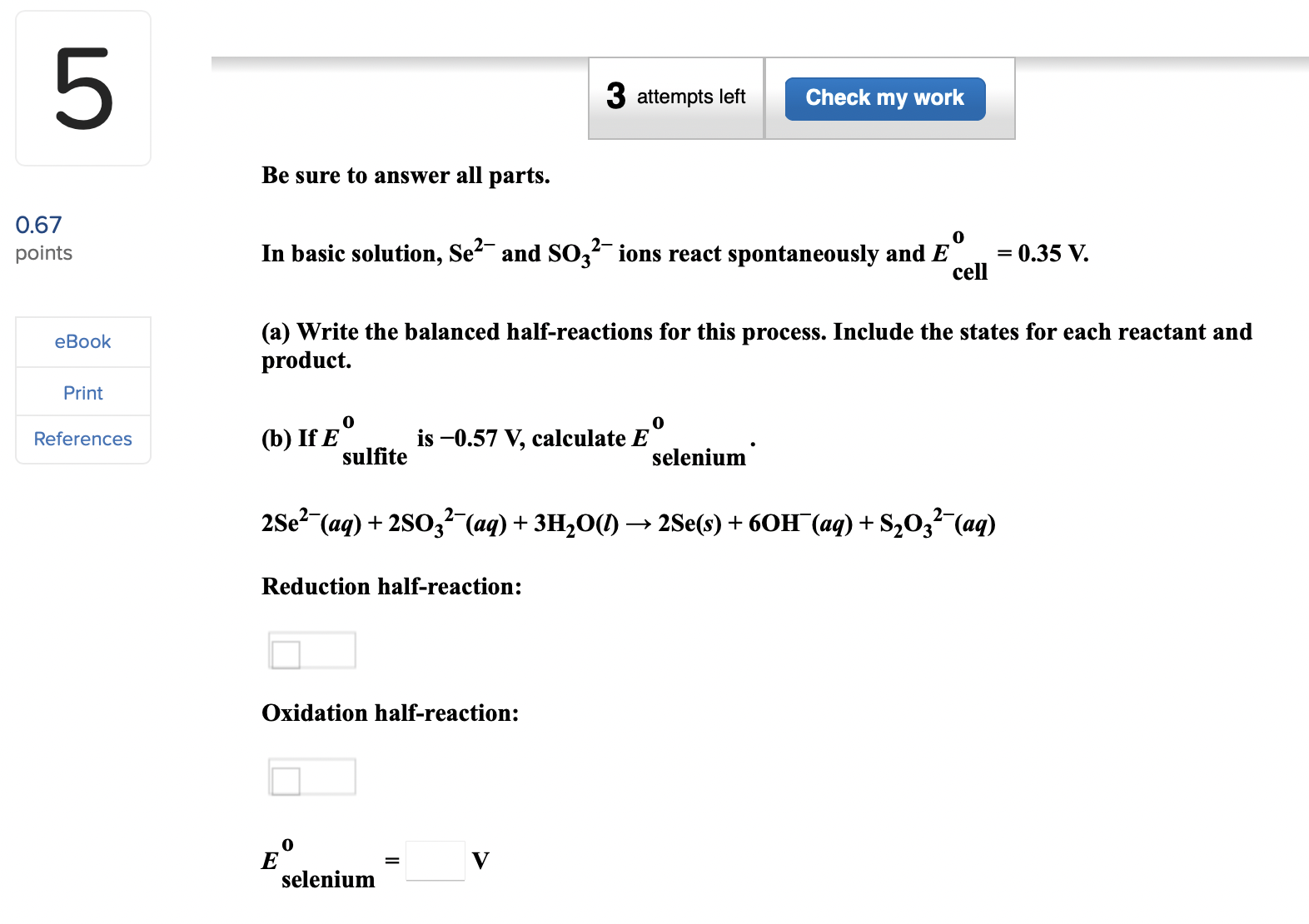 Solved In basic solution, Se2− and SO32− ions react | Chegg.com