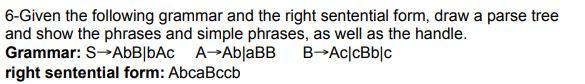 Solved 6-Given the following grammar and the right | Chegg.com