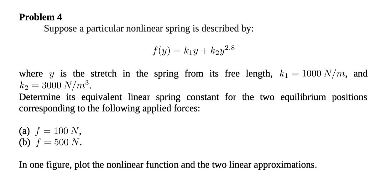 Solved Problem 4 Suppose a particular nonlinear spring is | Chegg.com