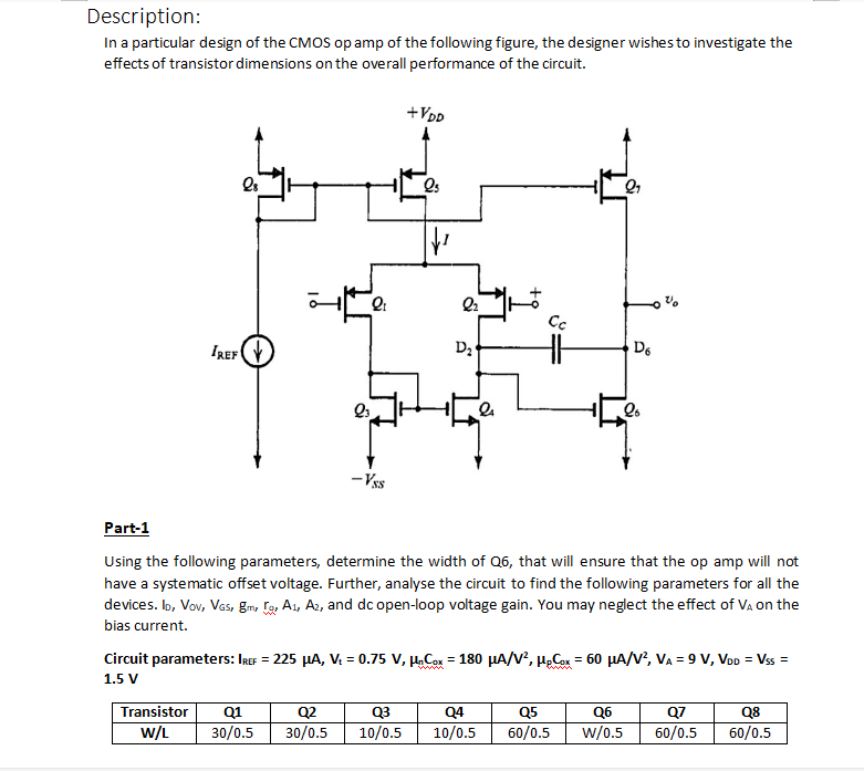 Solved Description: In a particular design of the CMOS op | Chegg.com