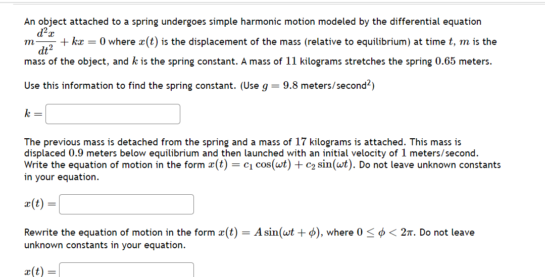 Solved An object attached to a spring undergoes simple | Chegg.com