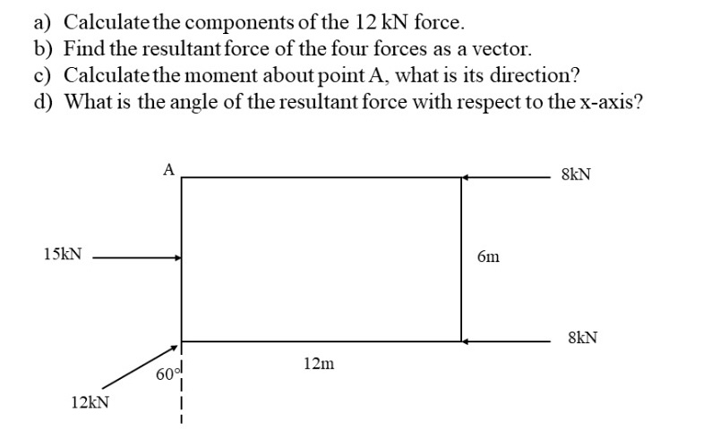 Solved a) Calculate the components of the 12kN force. b) | Chegg.com