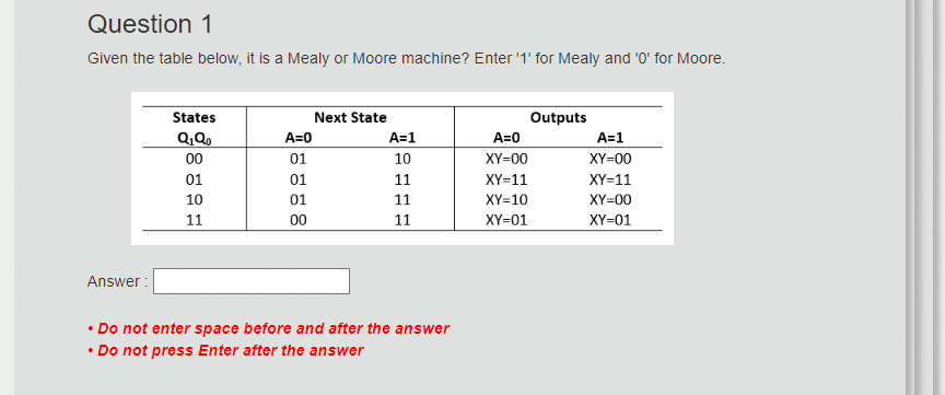 Solved Given the table below, it is a Mealy or Moore | Chegg.com