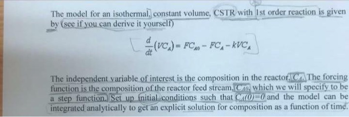 Solved The model for an isothermal, constant volume, CSTR | Chegg.com