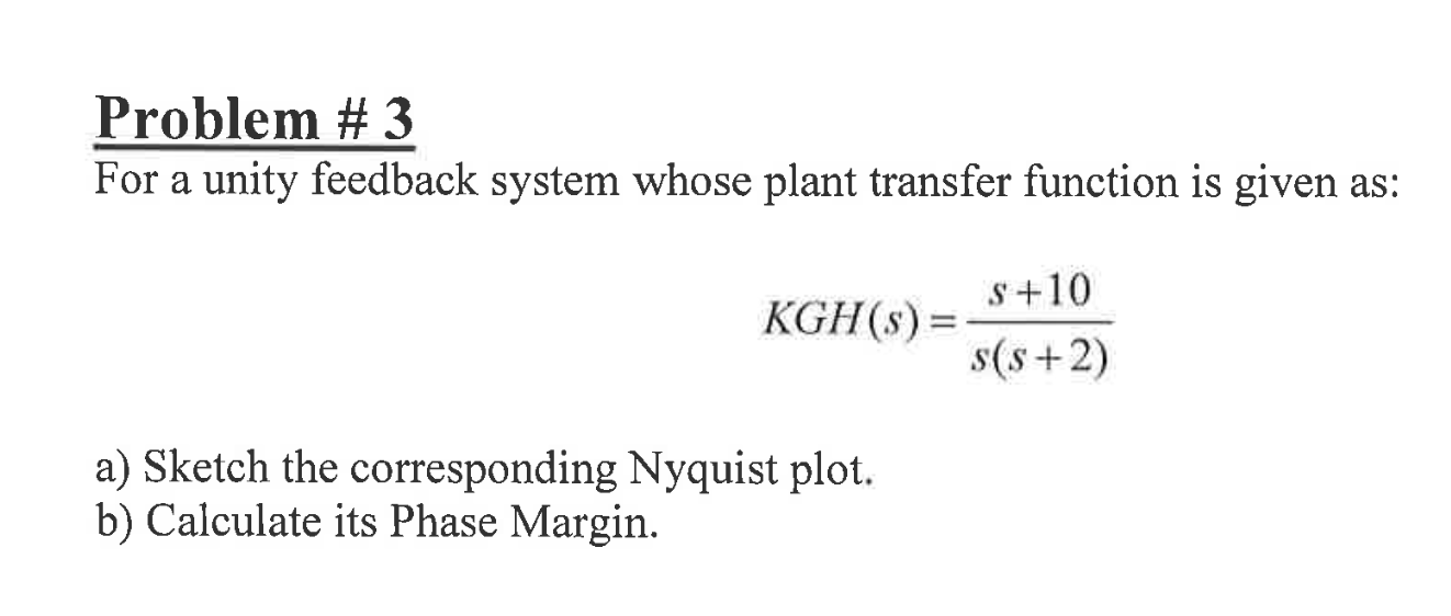 Solved Problem # 3 For a unity feedback system whose plant | Chegg.com