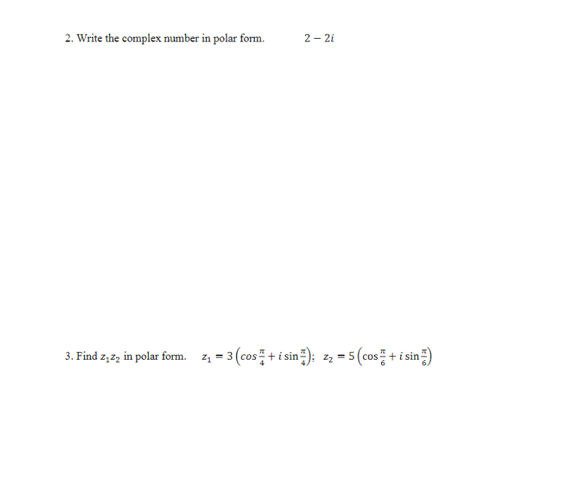 Solved Write the complex number in polar form.Find z1z2 ﻿in | Chegg.com