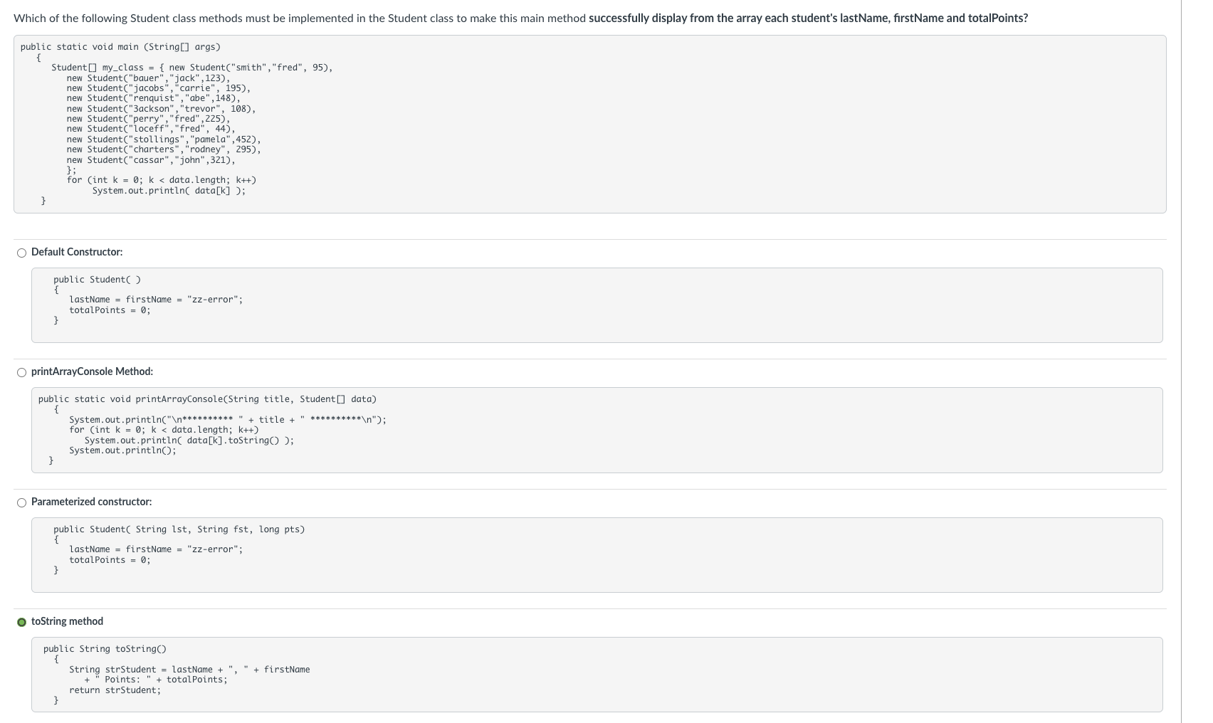 Solved Default Constructor: public Student( ) lastName = | Chegg.com
