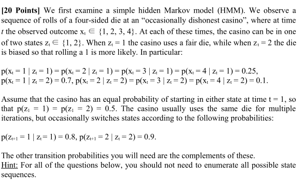 Solved 20 Points We first examine a simple hidden Markov | Chegg.com
